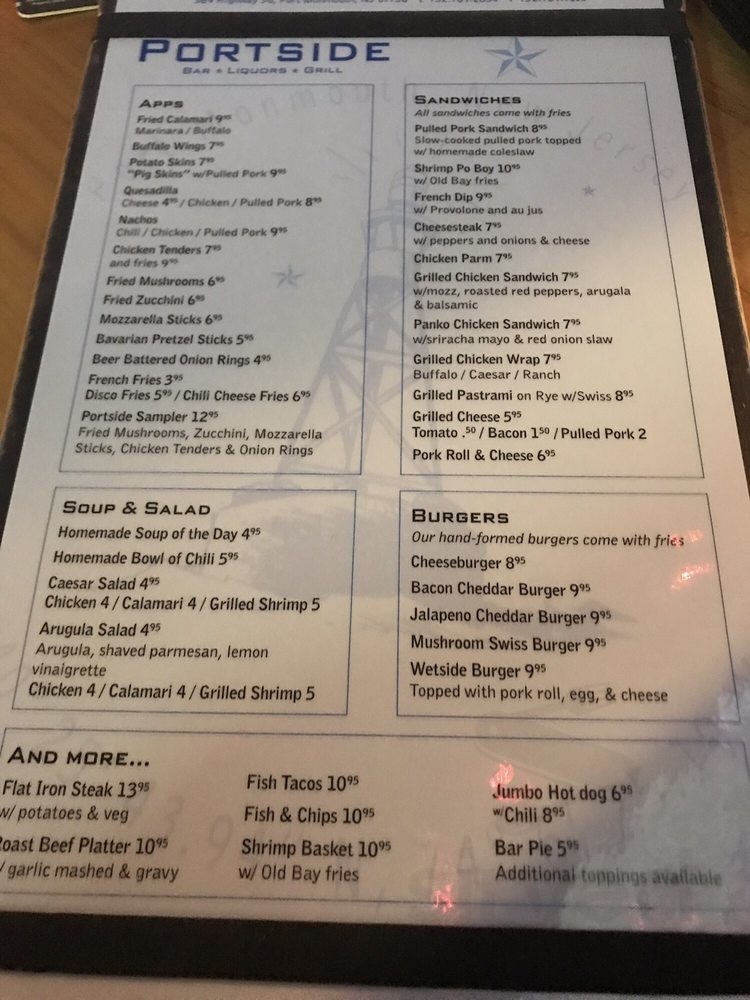 Menu for Portside Bar & Liquors in Port Monmouth, NJ | Sirved