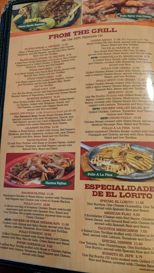 El Lorito Mexican Restaurant menu in Bessemer City, North Carolina, USA