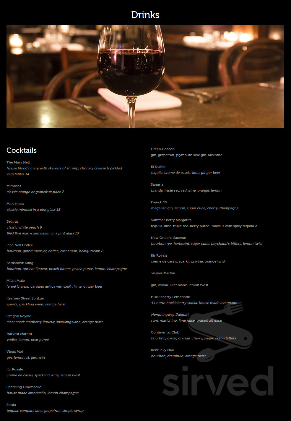 Cafe Nell menu in Portland, Oregon, USA