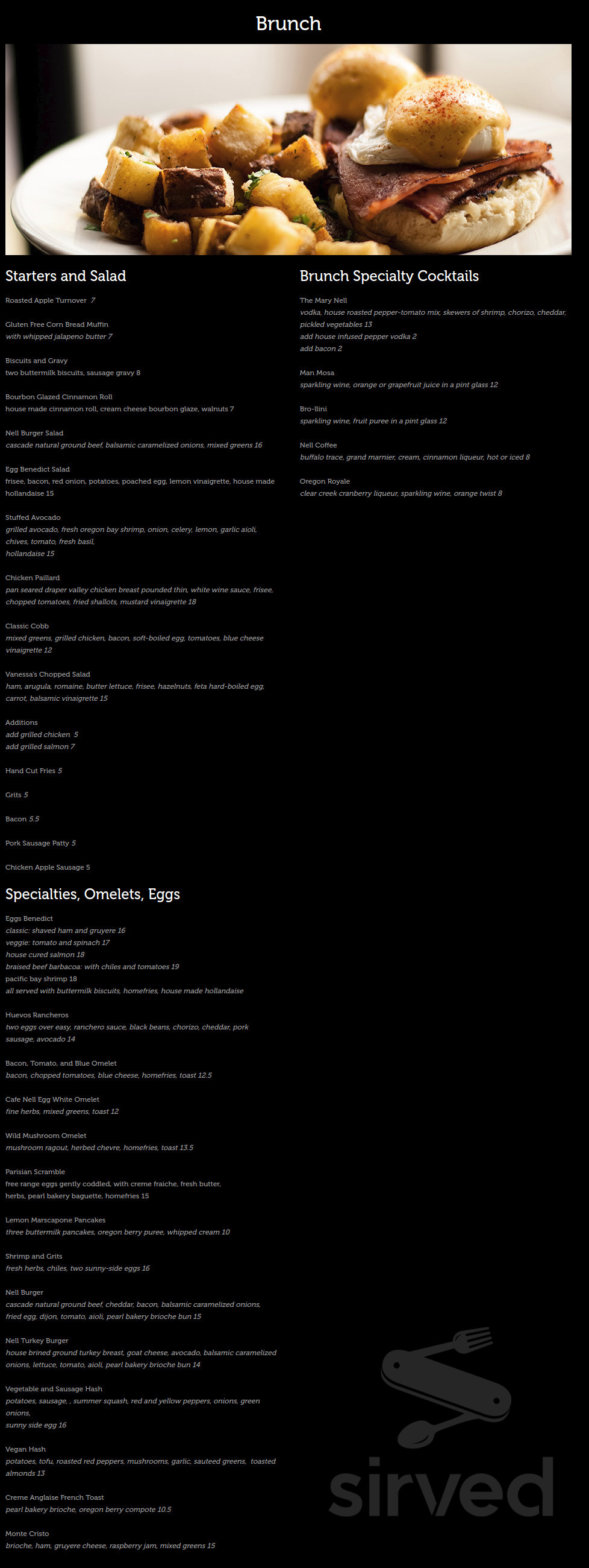 Cafe Nell menu in Portland, Oregon, USA