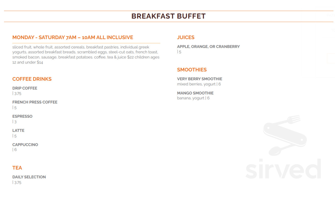 Patina 250 menu in Buffalo, New York, USA