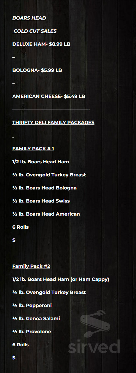 Thrifty Deli menu in Ronkonkoma, New York, USA