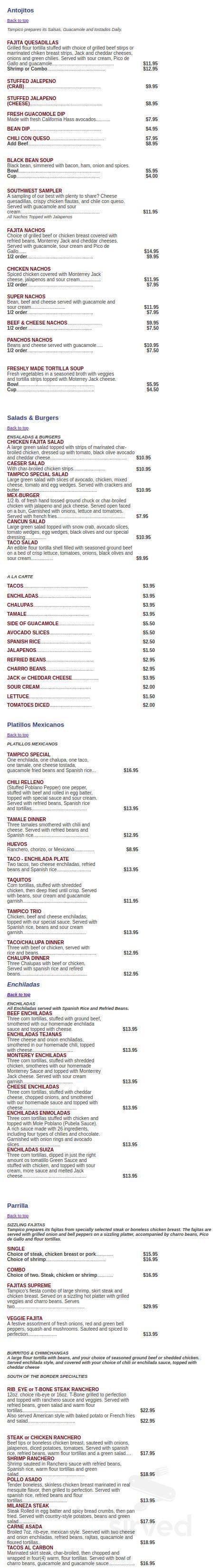 Tampico's menus in Morgan City, Louisiana, United States