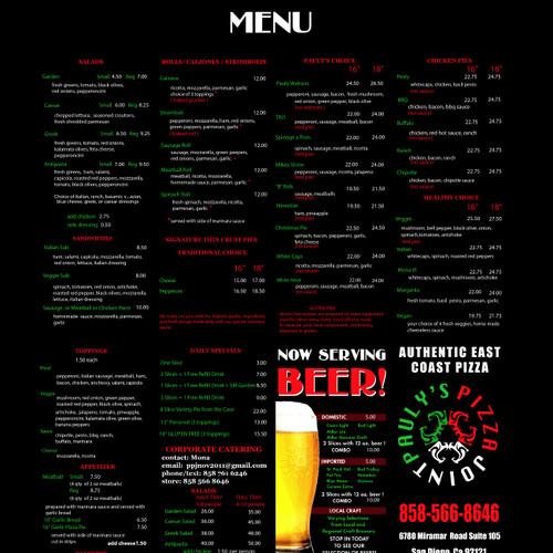 Pauly's Pizza Joint menu in San Diego, California, USA