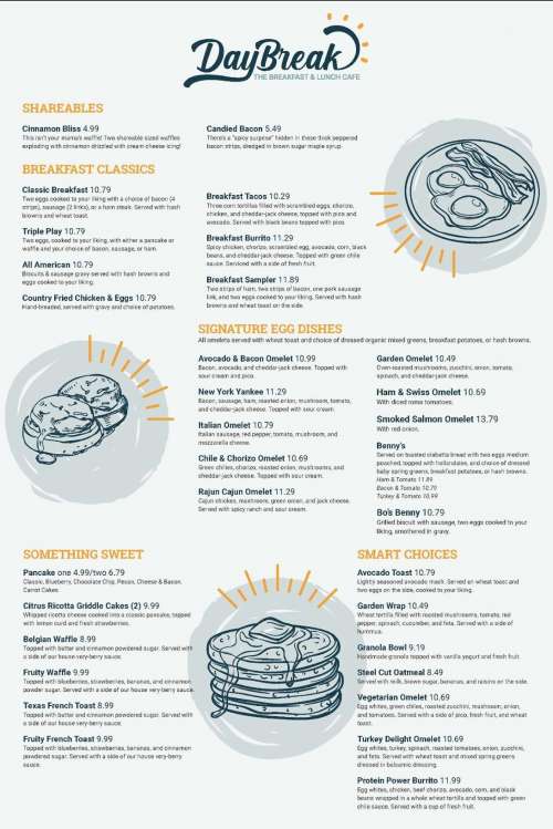 DayBreak menu in Tulsa, Oklahoma, USA