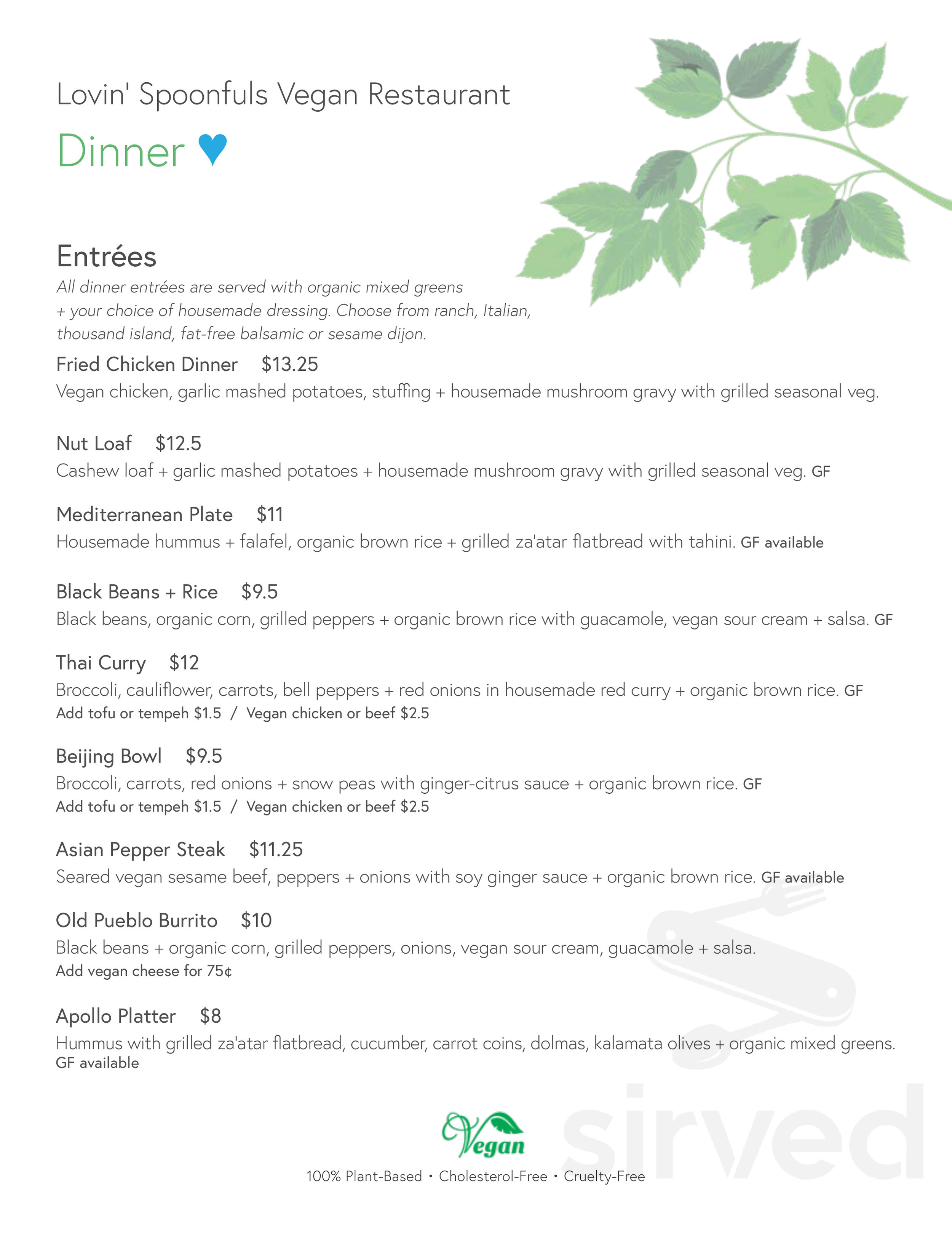 Menu - Tucson AZ's Lovin' Spoonfuls Vegan Restaurant | Sirved