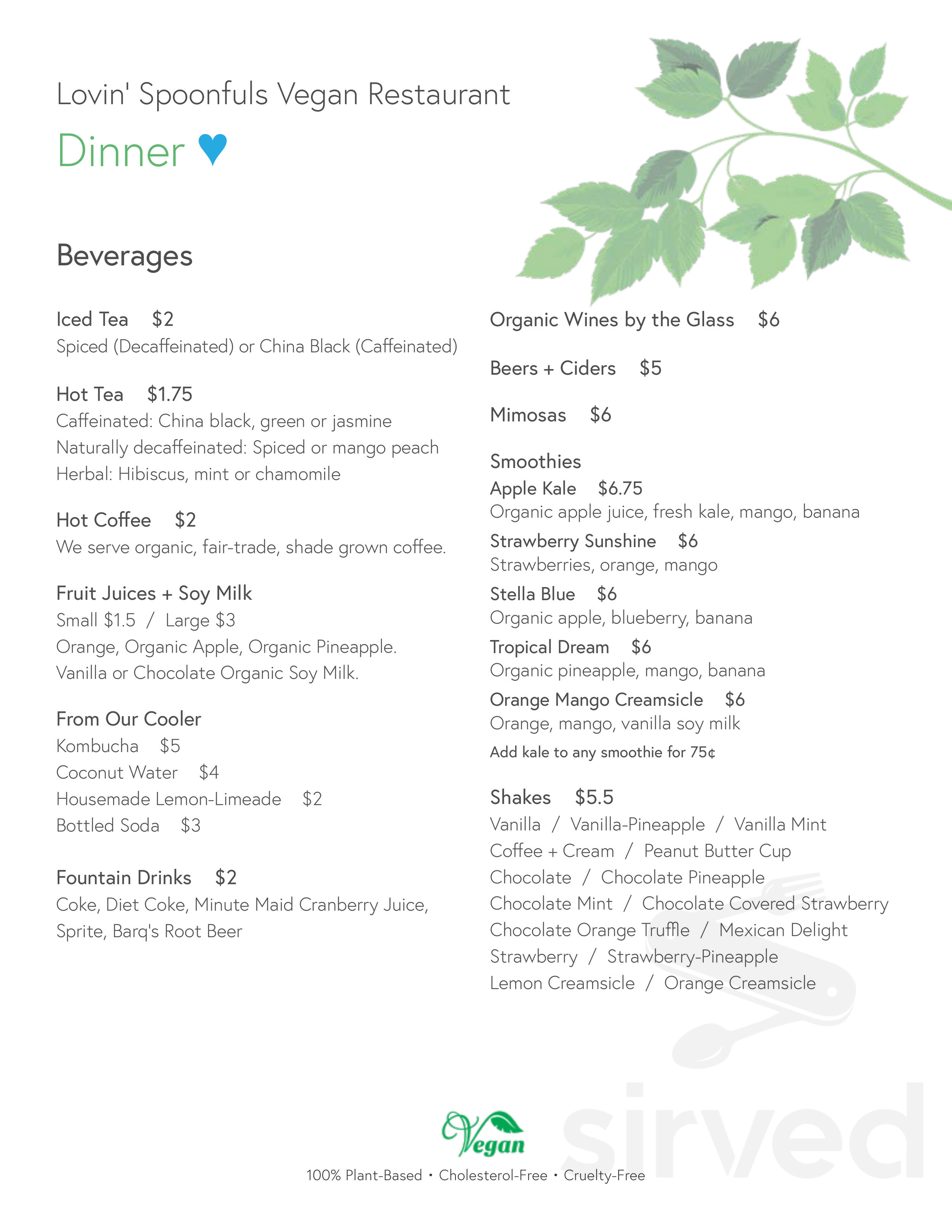 Menu - Tucson AZ's Lovin' Spoonfuls Vegan Restaurant | Sirved