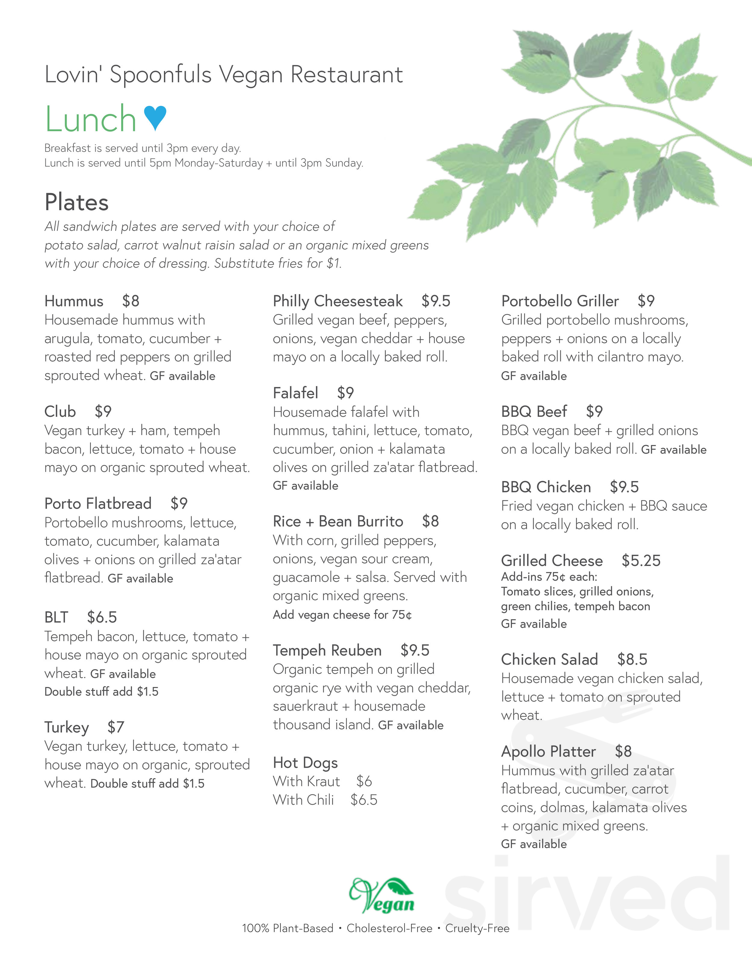 Menu - Tucson AZ's Lovin' Spoonfuls Vegan Restaurant | Sirved