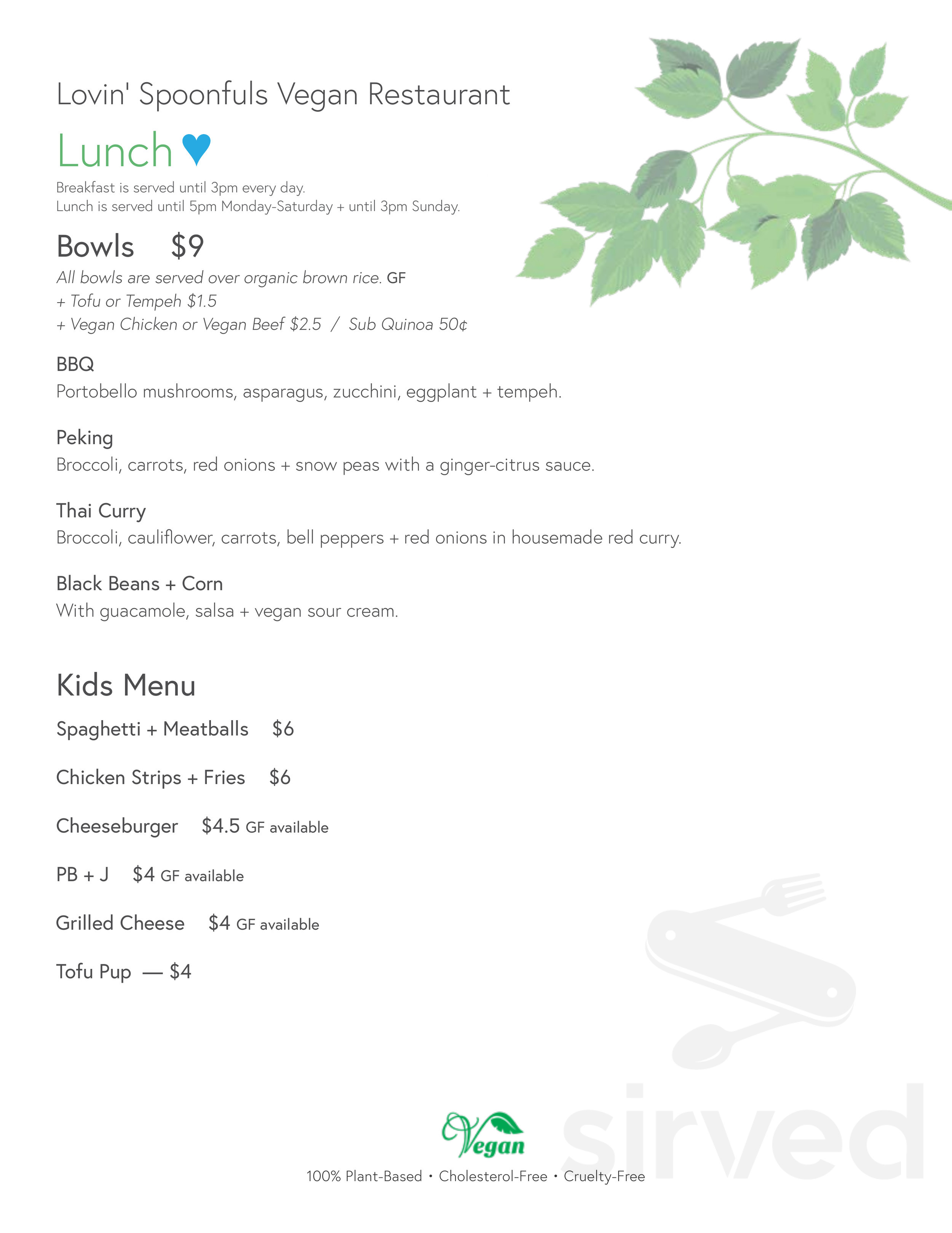 Menu - Tucson AZ's Lovin' Spoonfuls Vegan Restaurant | Sirved