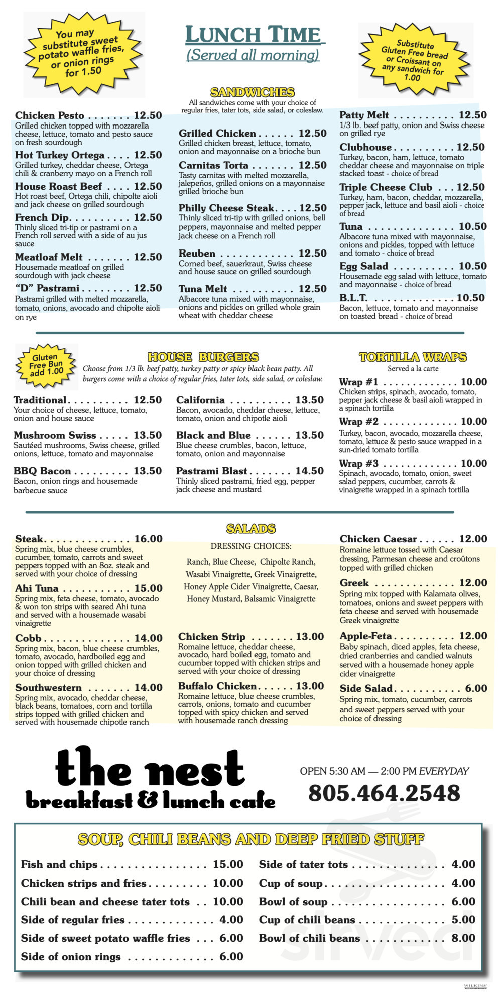 The Nest menu in Atascadero, California, USA