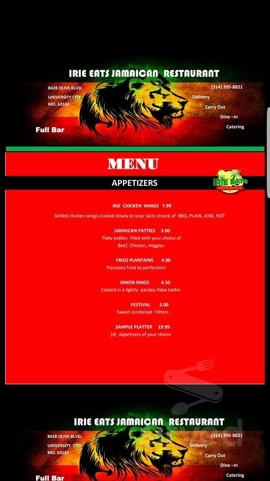 Irie Eats Jamaican Restaurant menu in St. Louis, Missouri, USA