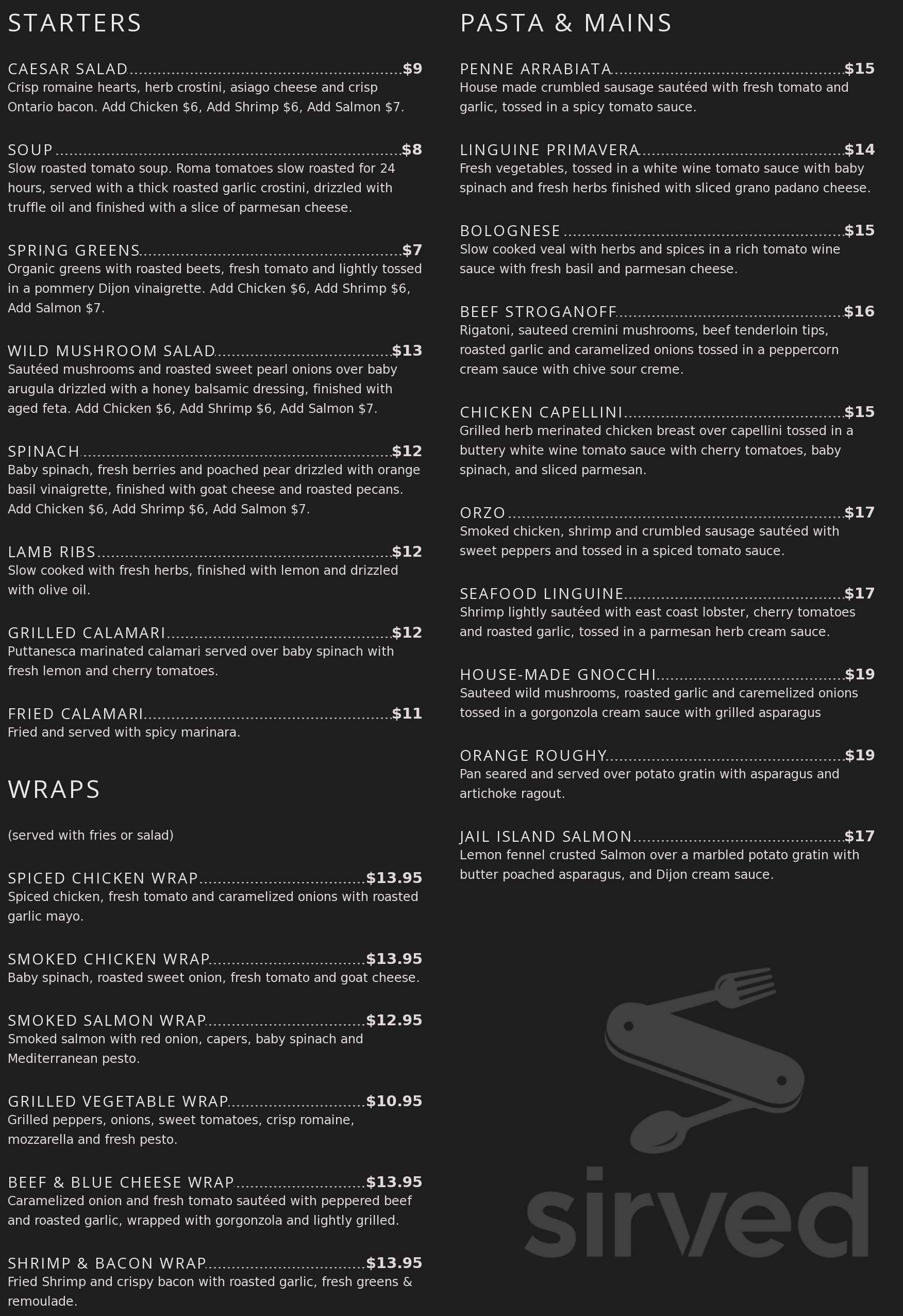 Menu for Jac's Bistro in Oakville, ON | Sirved