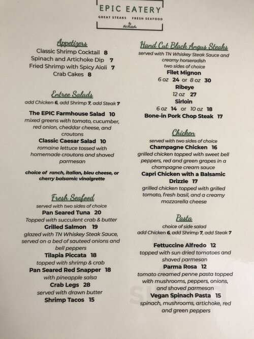 Menu - Gallatin TN's EPIC Eatery | Sirved