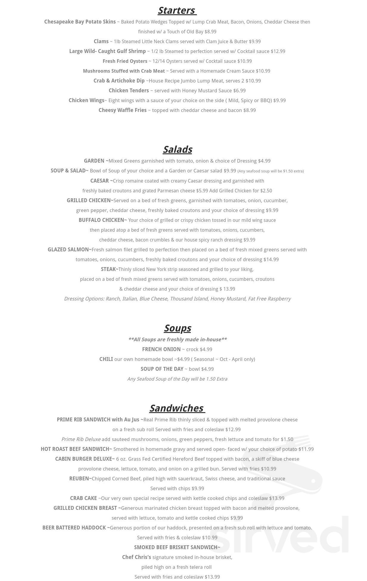 Jimmy Joy's Log Cabin Inn menu in Hancock, Maryland, USA