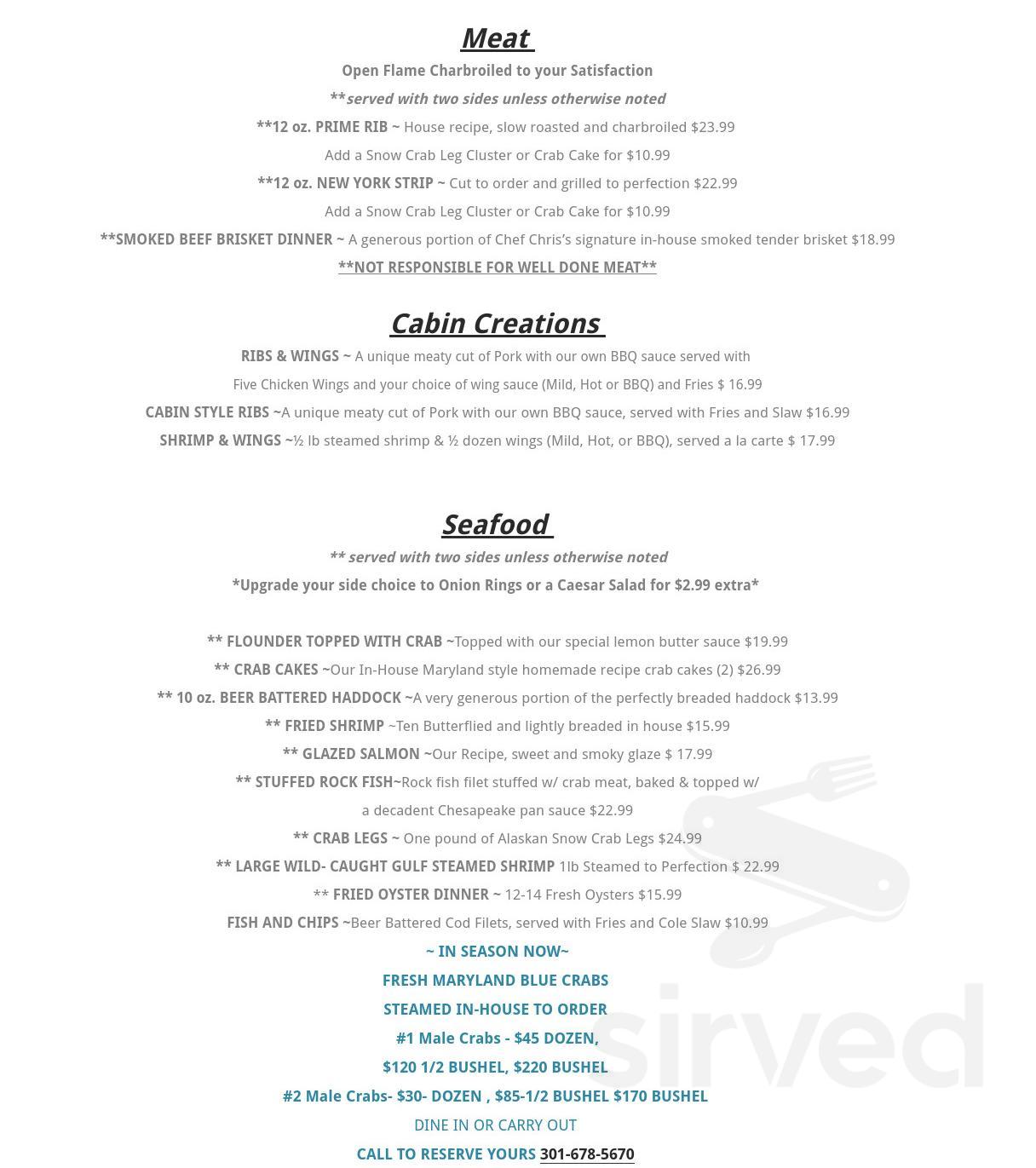 Jimmy Joy's Log Cabin Inn menu in Hancock, Maryland, USA