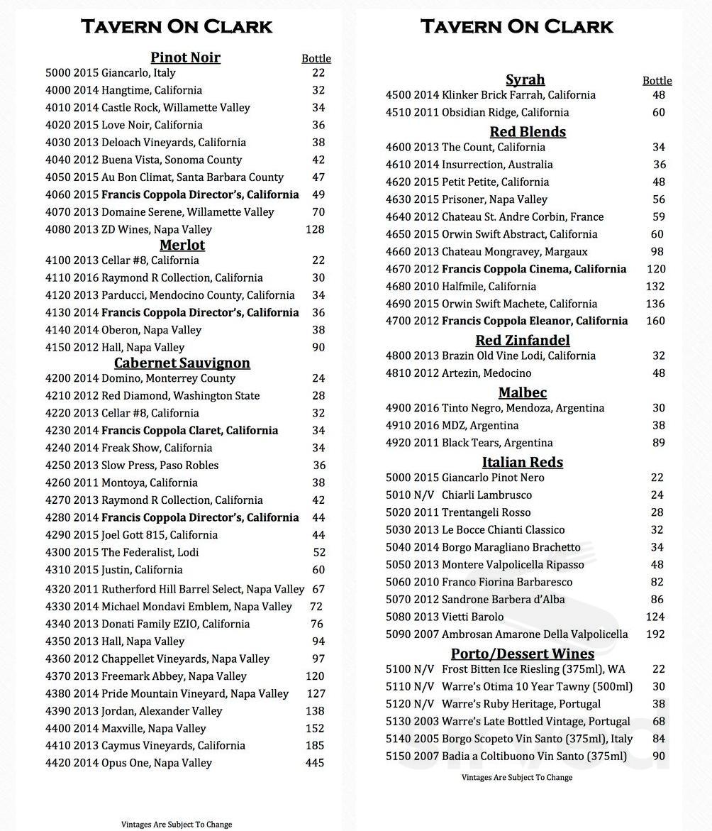 Tavern On Clark menus in Rockford, Illinois, United States