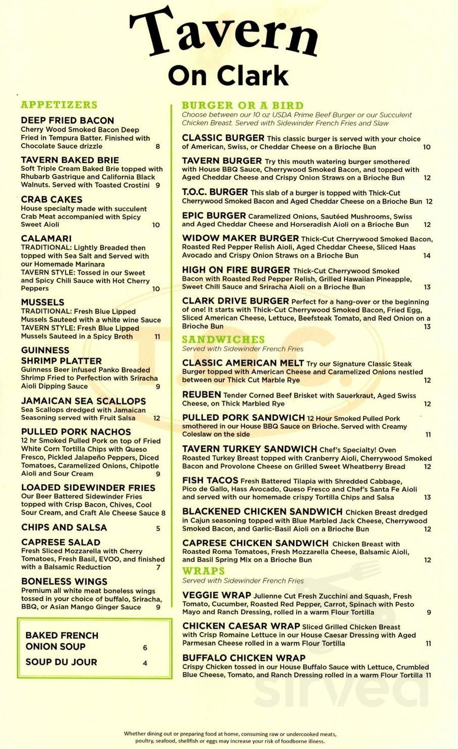 Tavern On Clark menu in Rockford, Illinois, USA