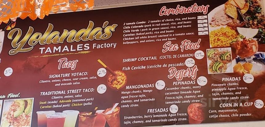 Menu for Yolanda's Tamales Factory in Sacramento, California, United States