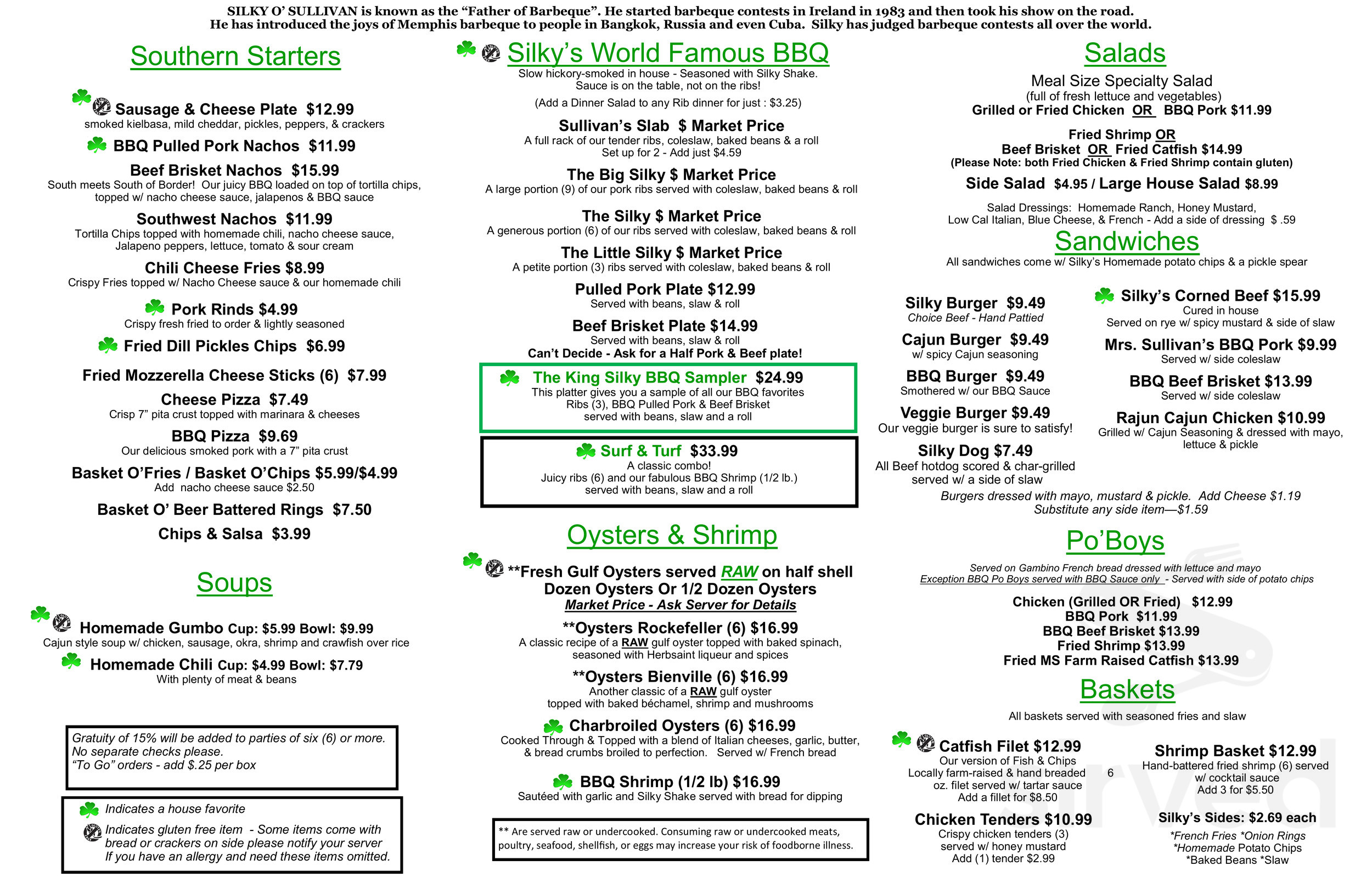 Silky O'Sullivan's menus in Memphis, Tennessee, United States