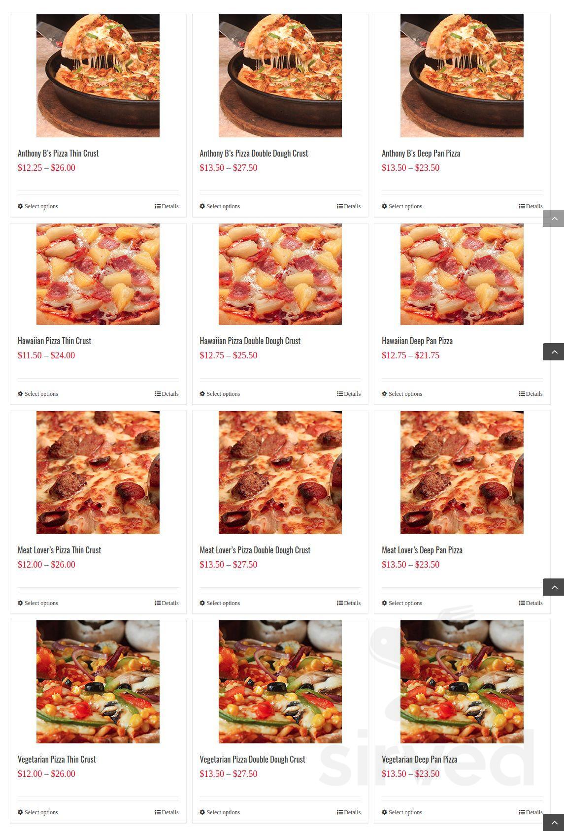 Menu - Melrose Park IL's Anthony B's Pizza | Sirved