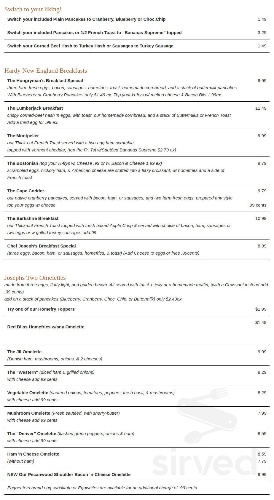 Josephs Two menus in Waltham, Massachusetts, United States