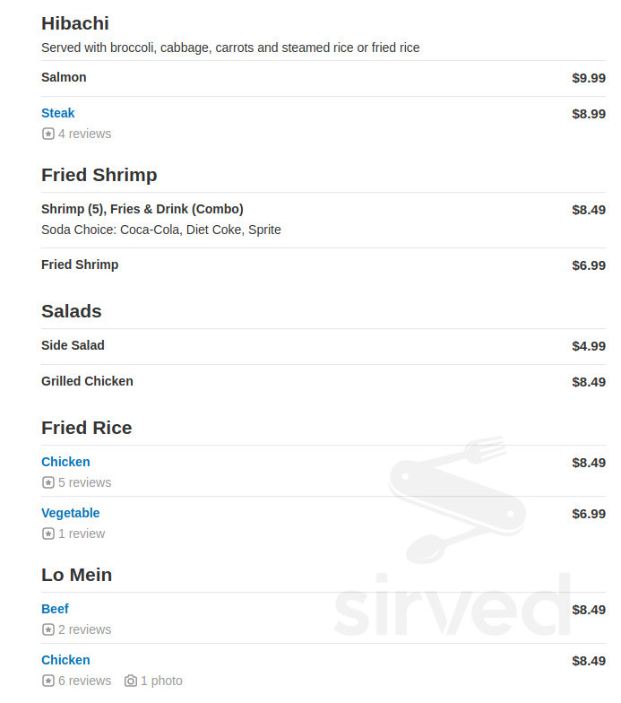 Sumo Hibachi and Wings menus in Gainesville, Georgia, United States