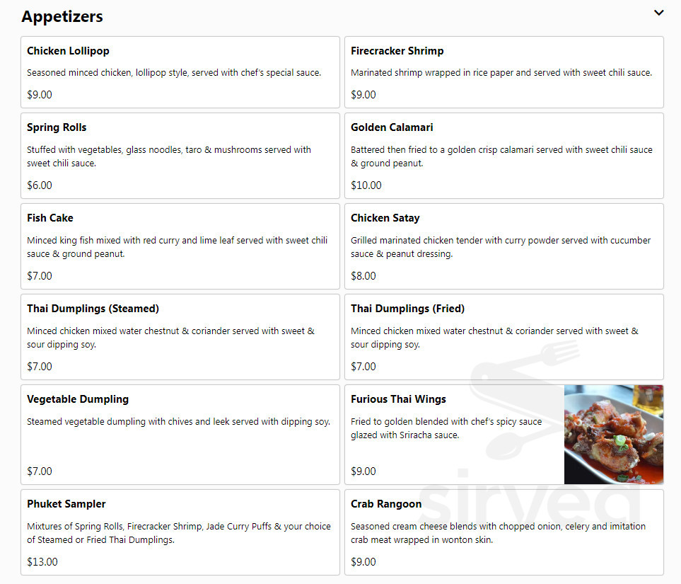 Nur Thai menu in Queens, New York, USA