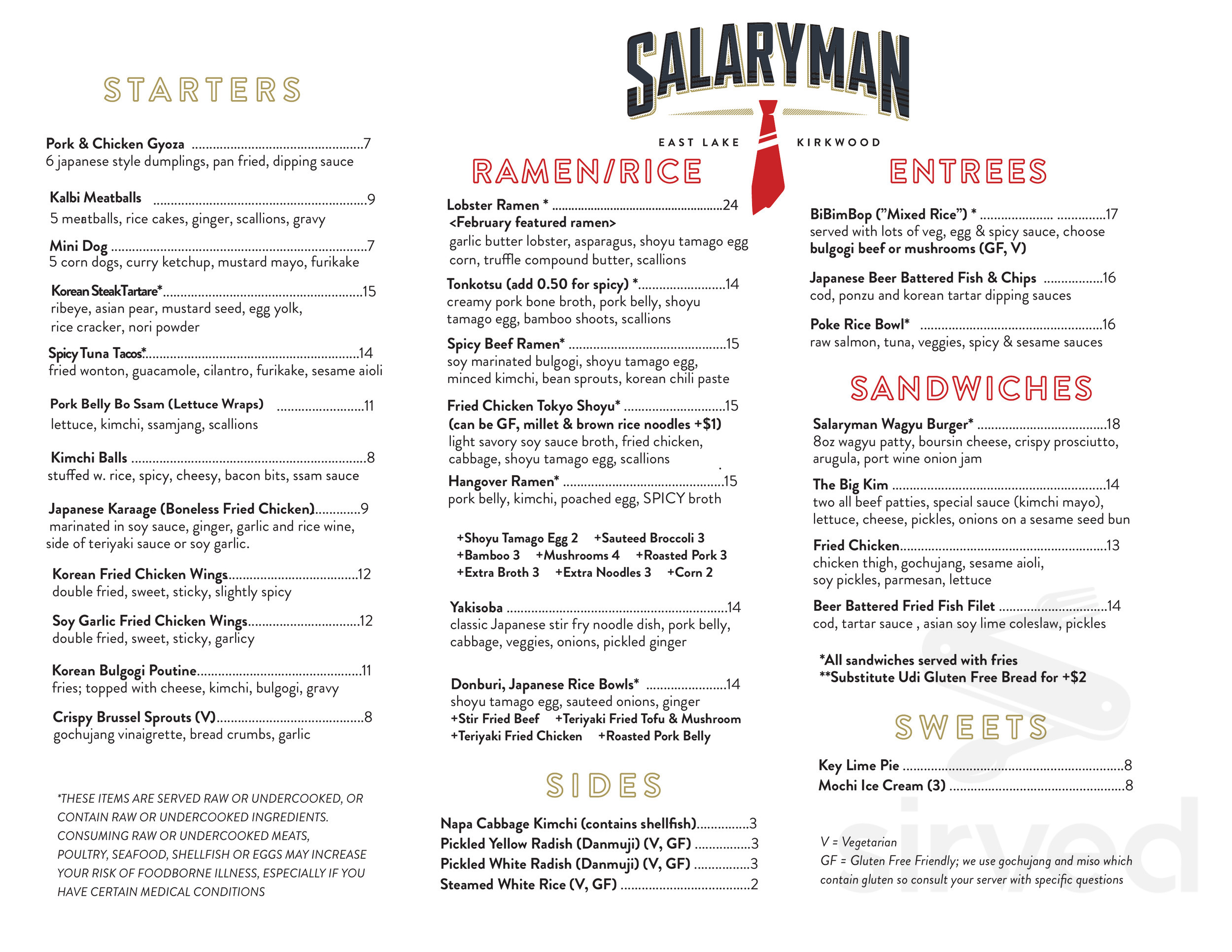 Salaryman menu in Atlanta, Georgia, USA