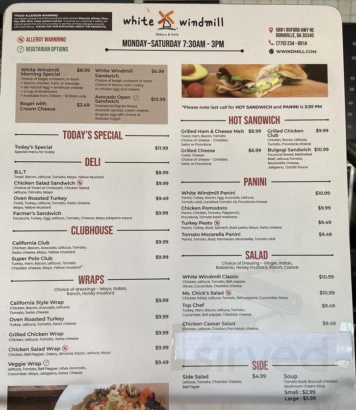 White Windmill Bakery and Cafe menu in Doraville, Georgia, USA
