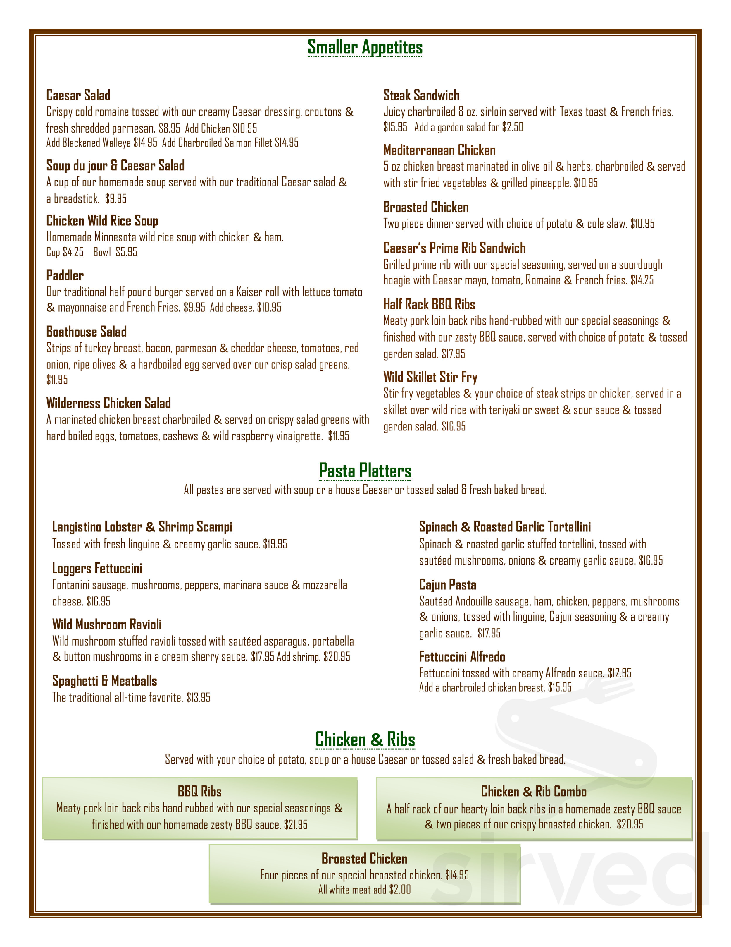Evergreen Restaurant menu in Ely, Minnesota, USA