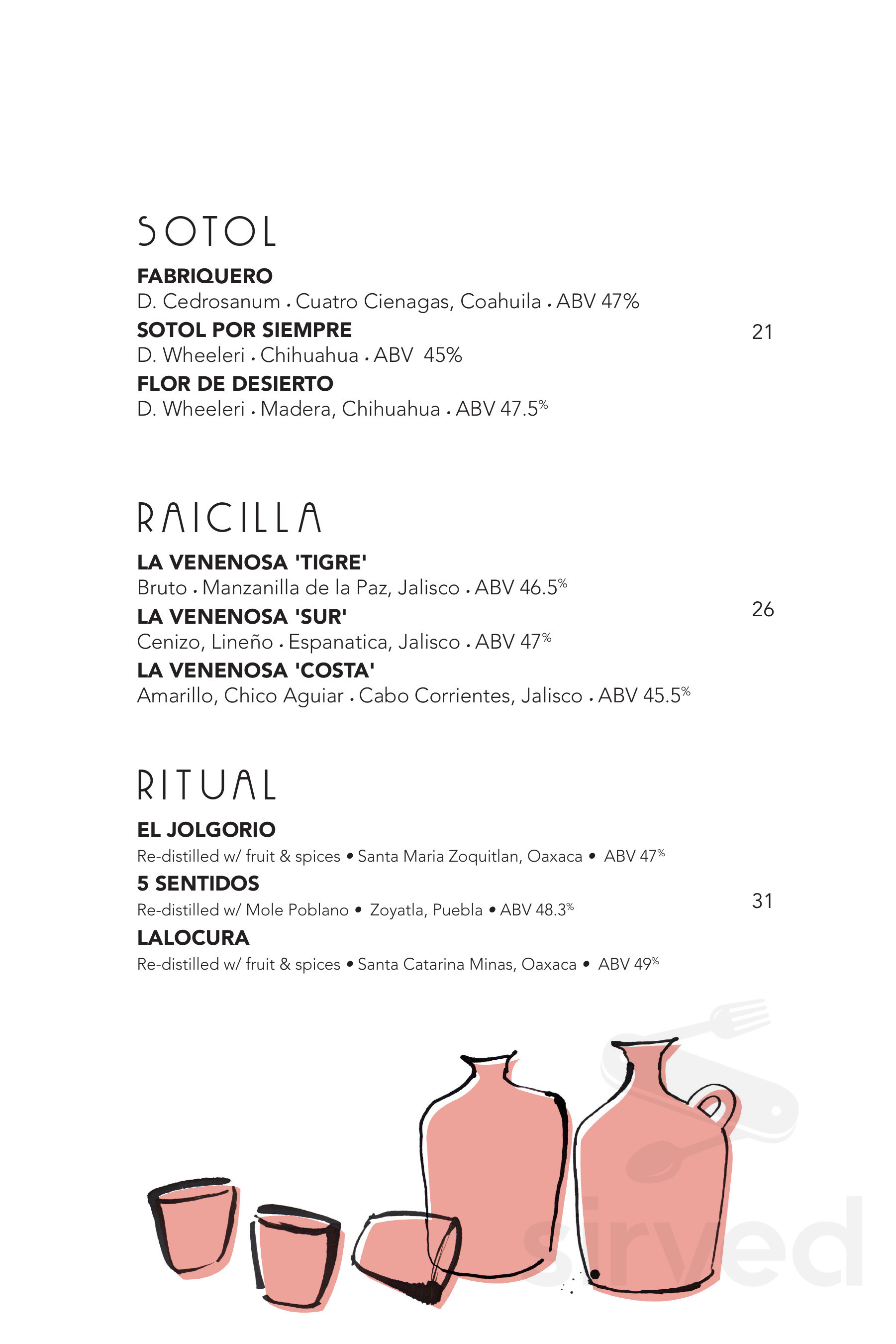 Clavel menu in Baltimore, Maryland, USA