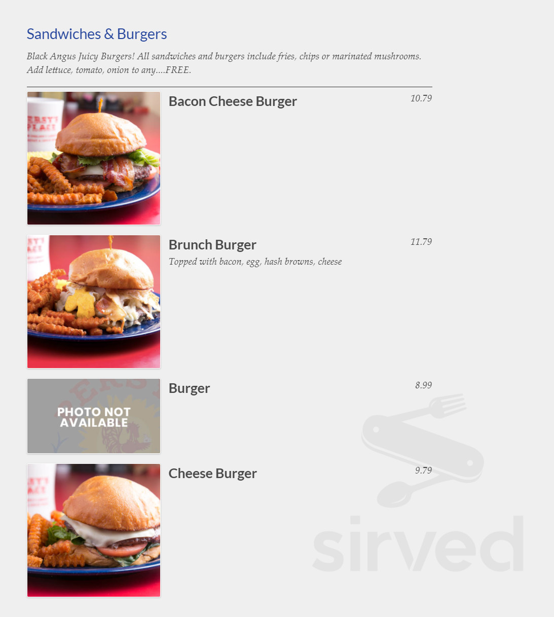 Menu - East Wareham MA's Persy's Place Wareham, MA | Sirved
