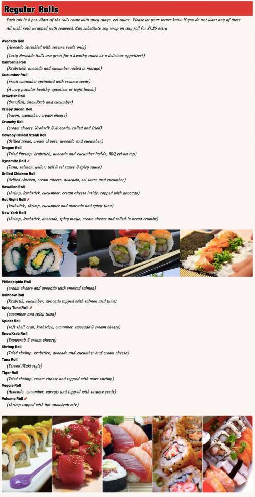 Akari Sushi menu in Pensacola, Florida, USA