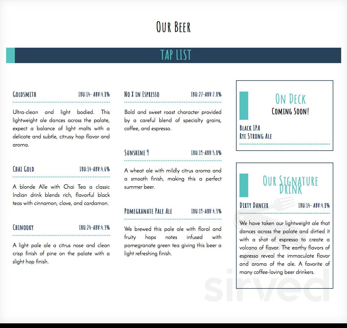 Menu - Caledonia MI's EB Coffee & Pub | Sirved