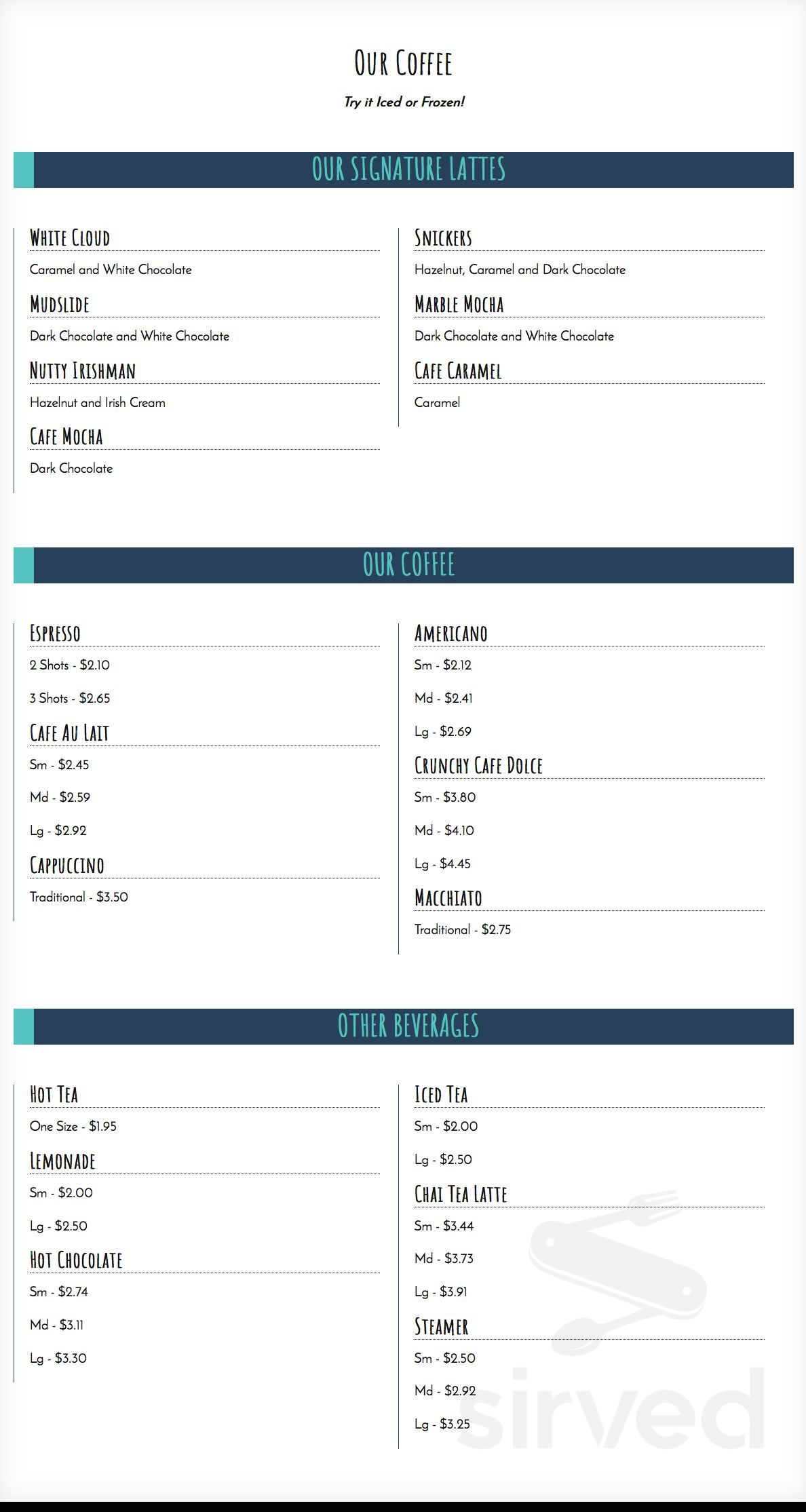 Menu - Caledonia MI's EB Coffee & Pub | Sirved