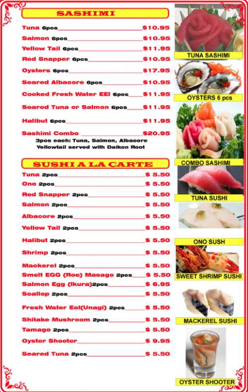 Fuji Sushi menu in Camarillo, California, USA