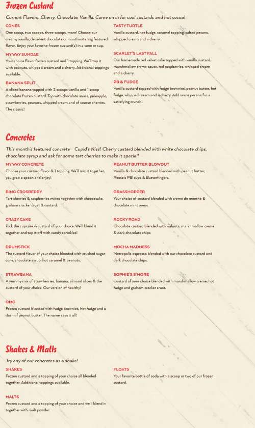 Lickity Split Frozen Custard menu in Chicago, Illinois, USA
