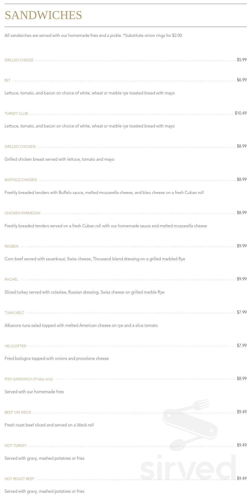 Stockton Hotel menu in Stockton, New York, USA