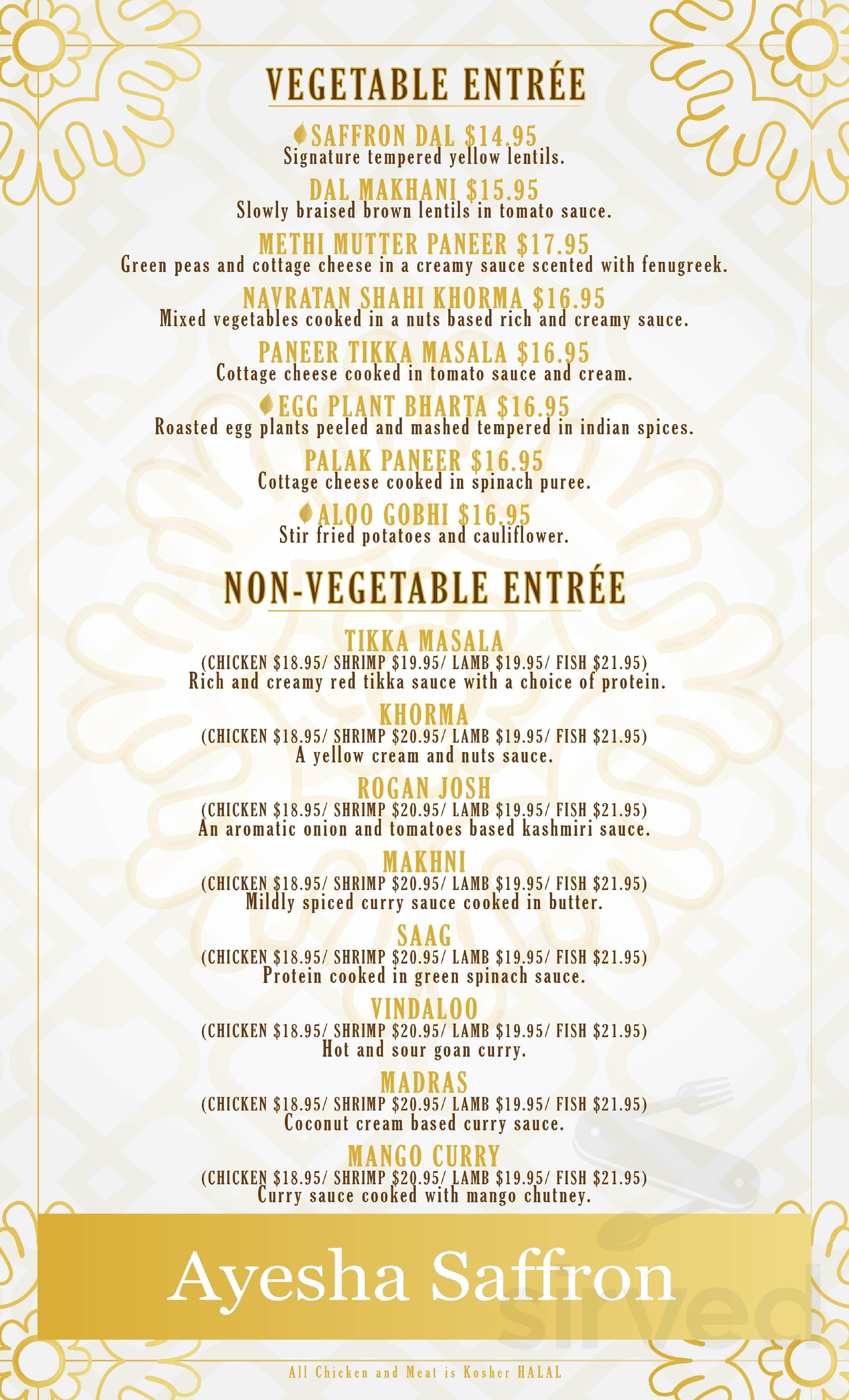 Ayesha Indian Fine Dining - Midtown menus in Miami, Florida, United States