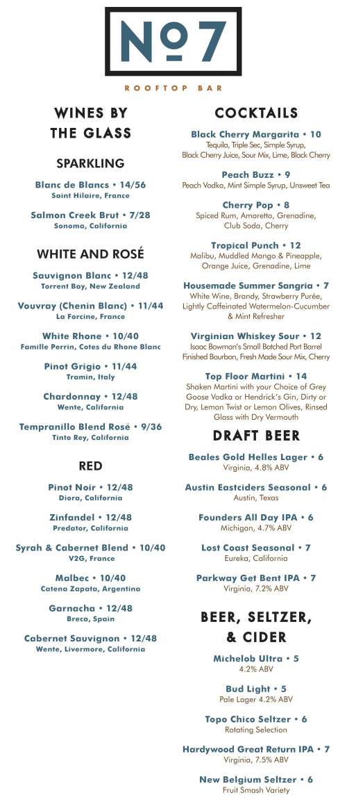 7 Rooftop Bar menu in Lynchburg, Virginia, USA