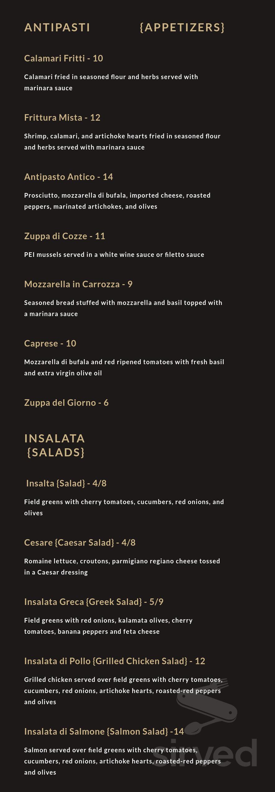 Menu for Antico Italian Restaurant in Huntersville, NC | Sirved