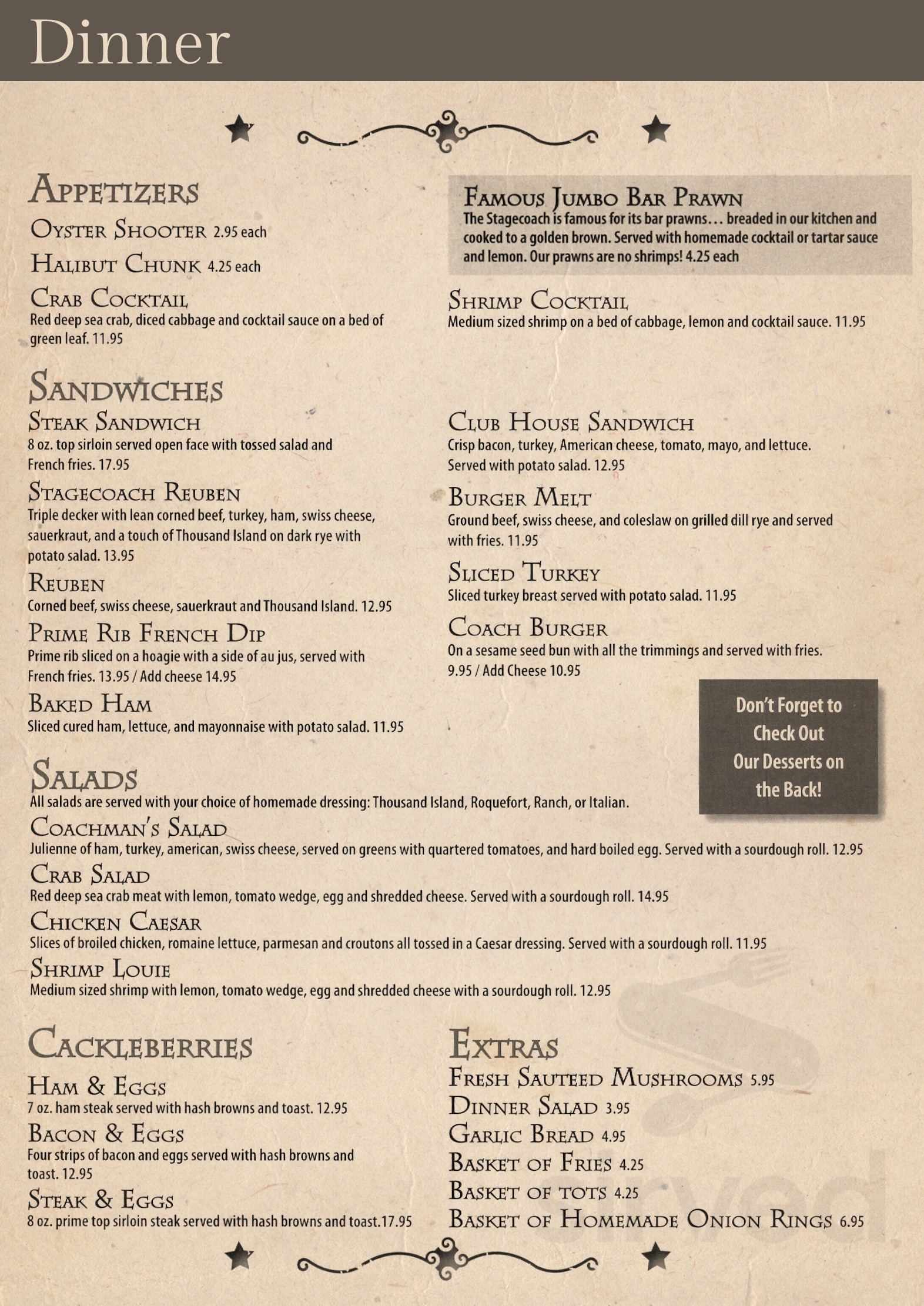 The Stagecoach Inn menus in Garden City, Idaho, United States