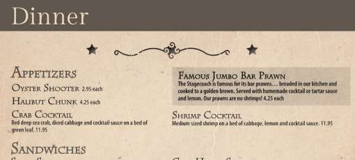 Menu for The Stagecoach Inn in Garden City, ID | Sirved