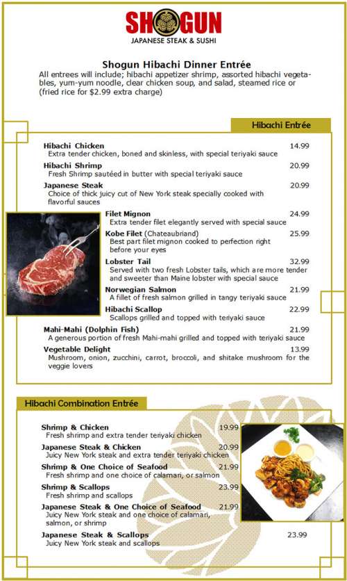 Shogun Japanese Steak & Sushi menu in Murray, Kentucky, USA