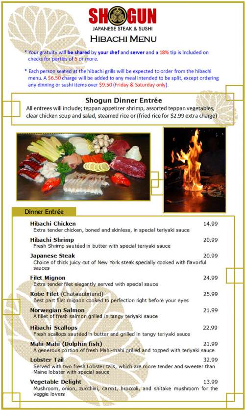 Shogun Japanese Steak & Sushi menu in Murray, Kentucky, USA
