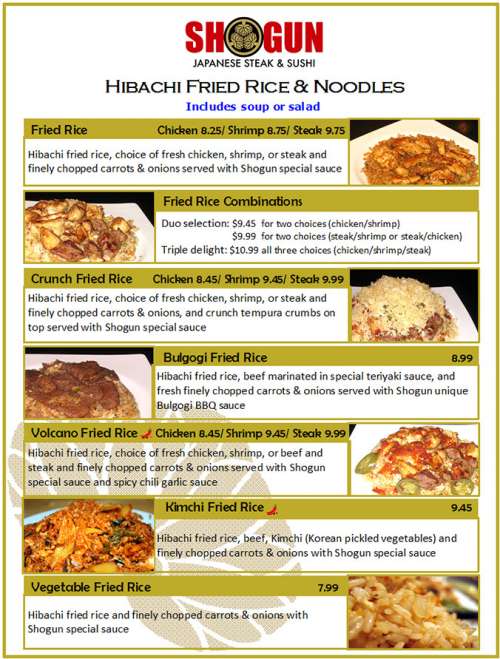 Shogun Japanese Steak & Sushi menu in Murray, Kentucky, USA
