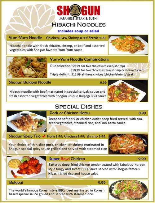 Shogun Japanese Steak & Sushi menu in Murray, Kentucky, USA
