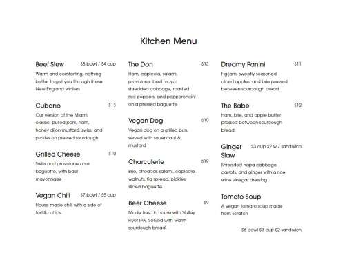 New City Brewery menu in Easthampton, Massachusetts, USA