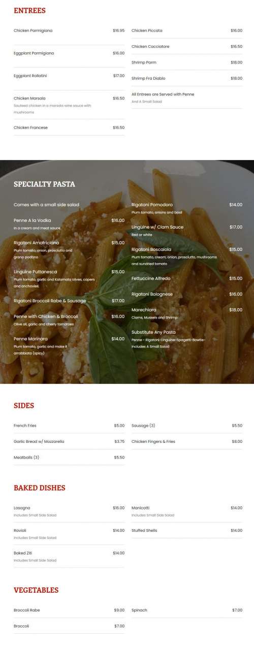Gerardo's Pizza and Pasta menu in Shirley, New York, USA