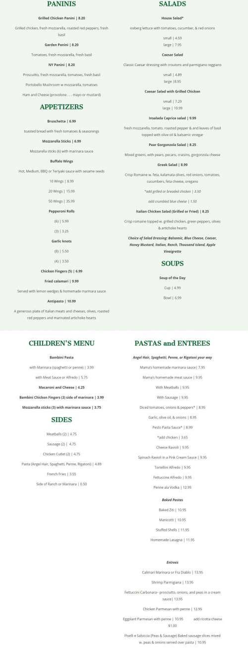 Ferrari's Pizzeria menu in Plano, Texas, USA